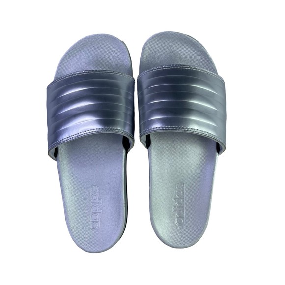 adidas | Shoes | Adidas Adilette Comfort Slides Silver Metallic Size 9 ...